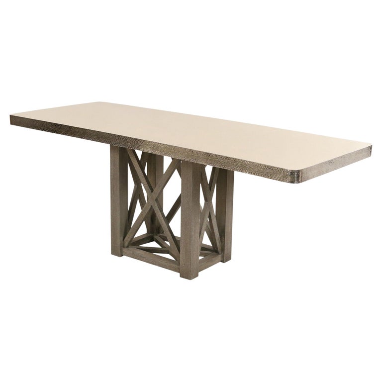Contemporary Cerused Wood and Hammered Silver Metal Dining Table For ...