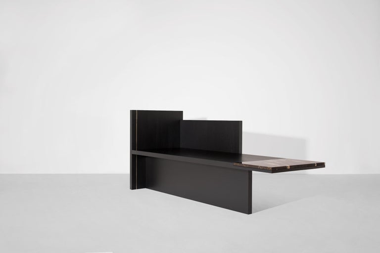 Contemporary Chaise Longue or Bench in Black Oak, Marble and Brass For ...