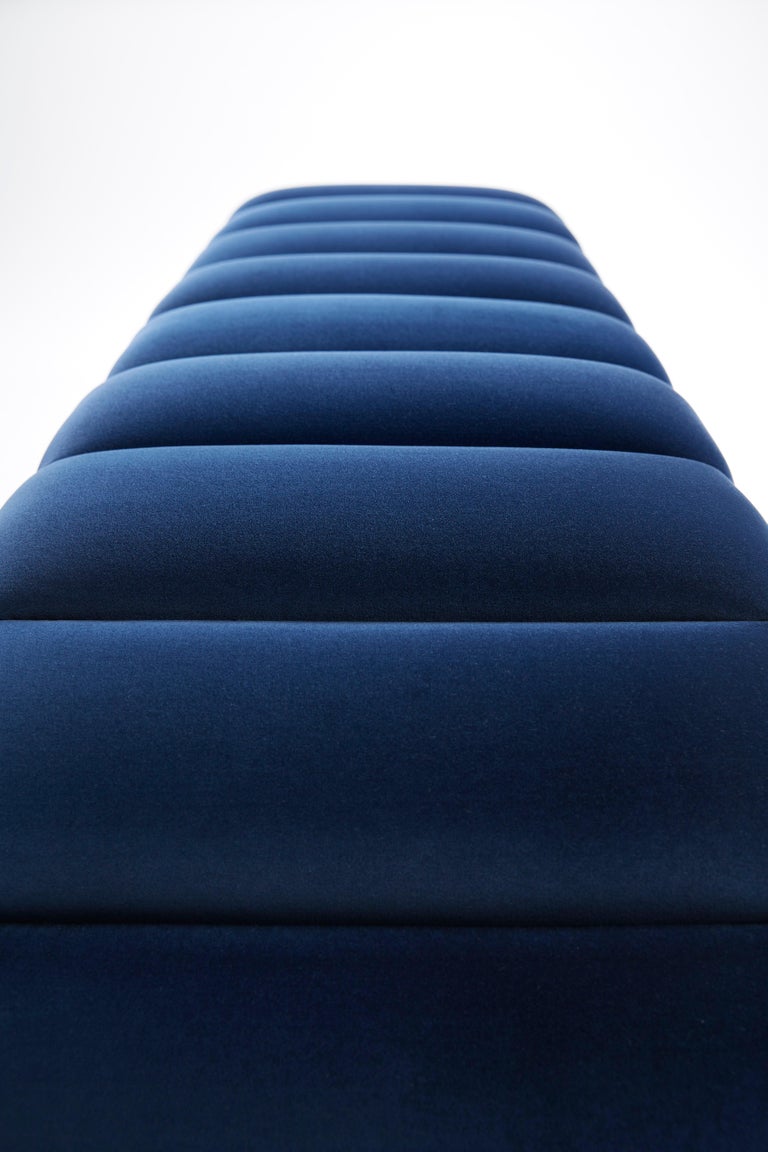 Contemporary Channeled Fleure Bench in Designers Guild Velvet in Denim ...