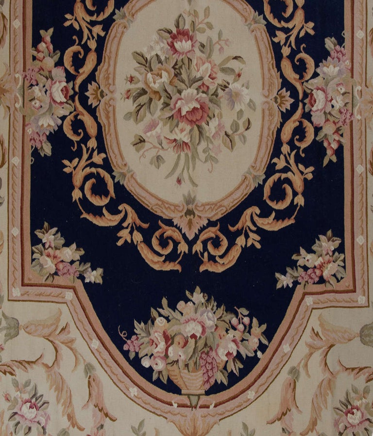 Aubusson Rugs, Navy Floral Carpet, Handmade Livingroom Rug 183 X 274cm ...