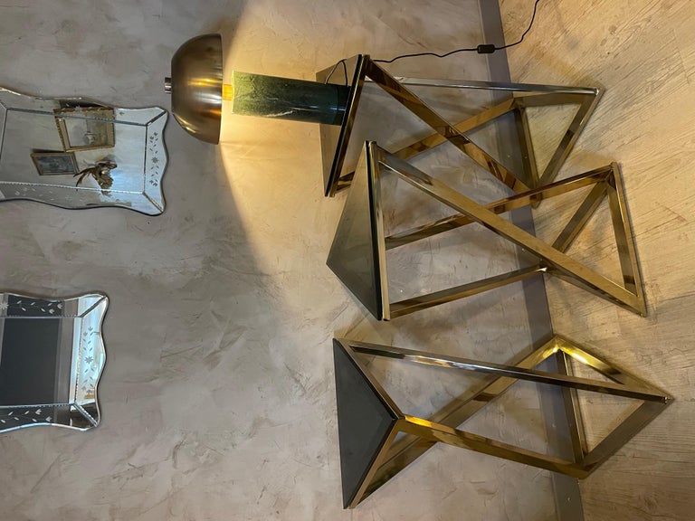 Contemporary Chromed Metal and Smoked Glass Triptych Console Table For ...