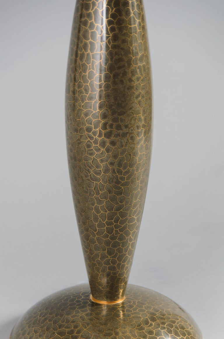 Contemporary Cloisonné Baluster Lamp in Moss by Robert Kuo, Limited Edition For Sale at 1stDibs