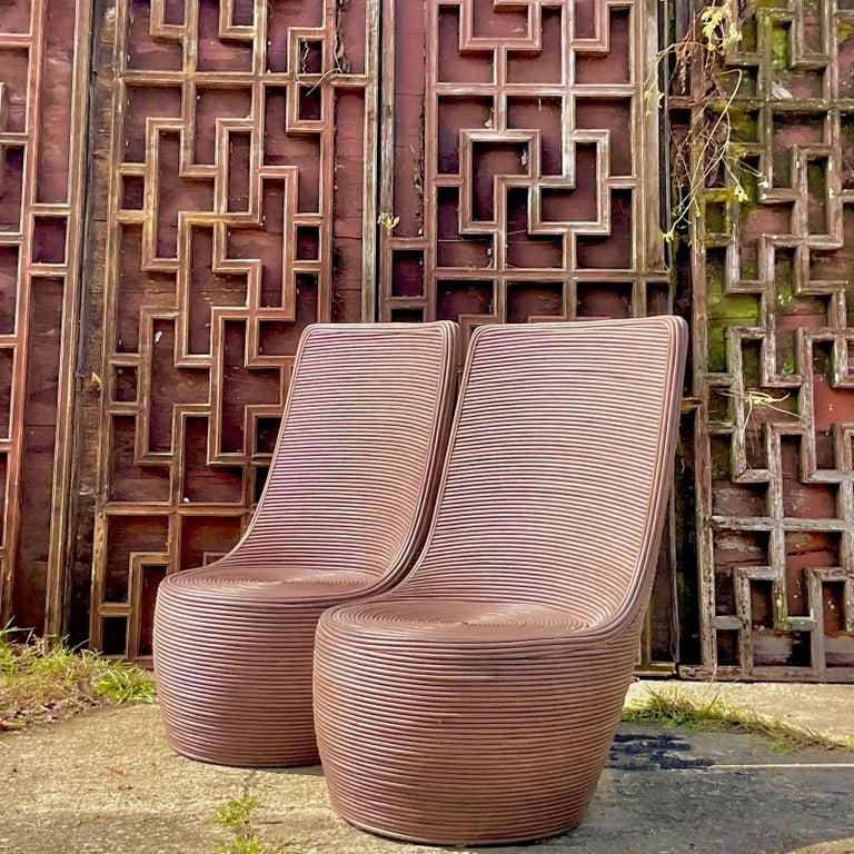 Contemporary Coastal Pencil Reed Blade Back Lounge Chair, a Pair For ...