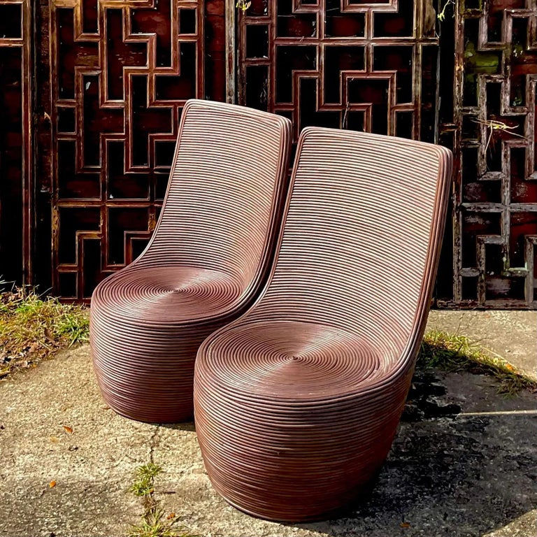 Contemporary Coastal Pencil Reed Blade Back Lounge Chair, a Pair For ...