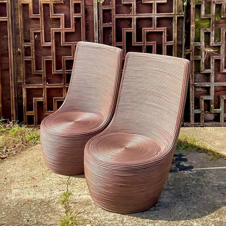 Contemporary Coastal Pencil Reed Blade Back Lounge Chair, a Pair For ...