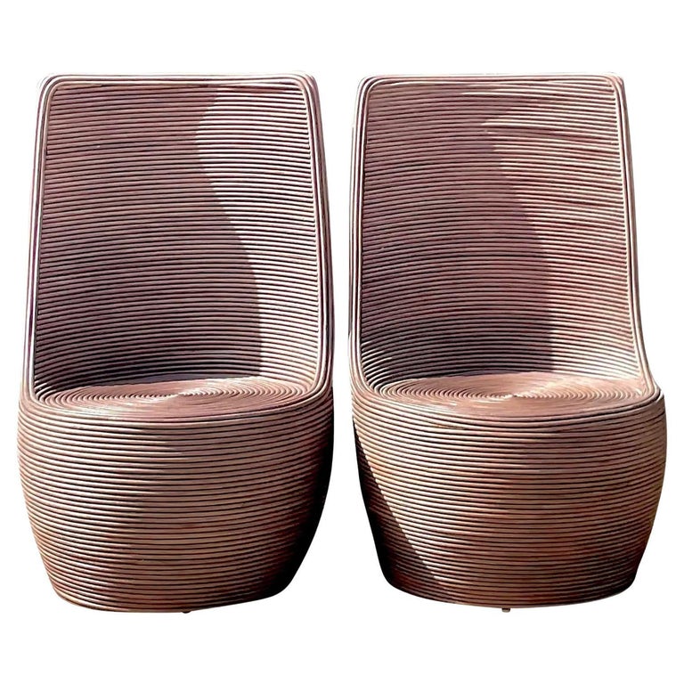 Contemporary Coastal Pencil Reed Blade Back Lounge Chair, a Pair For ...