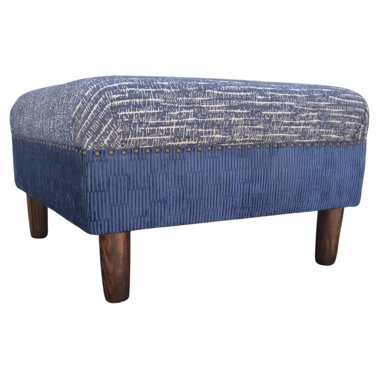 Contemporary Coffee Table Ottoman in Textured Blue For Sale at 1stDibs