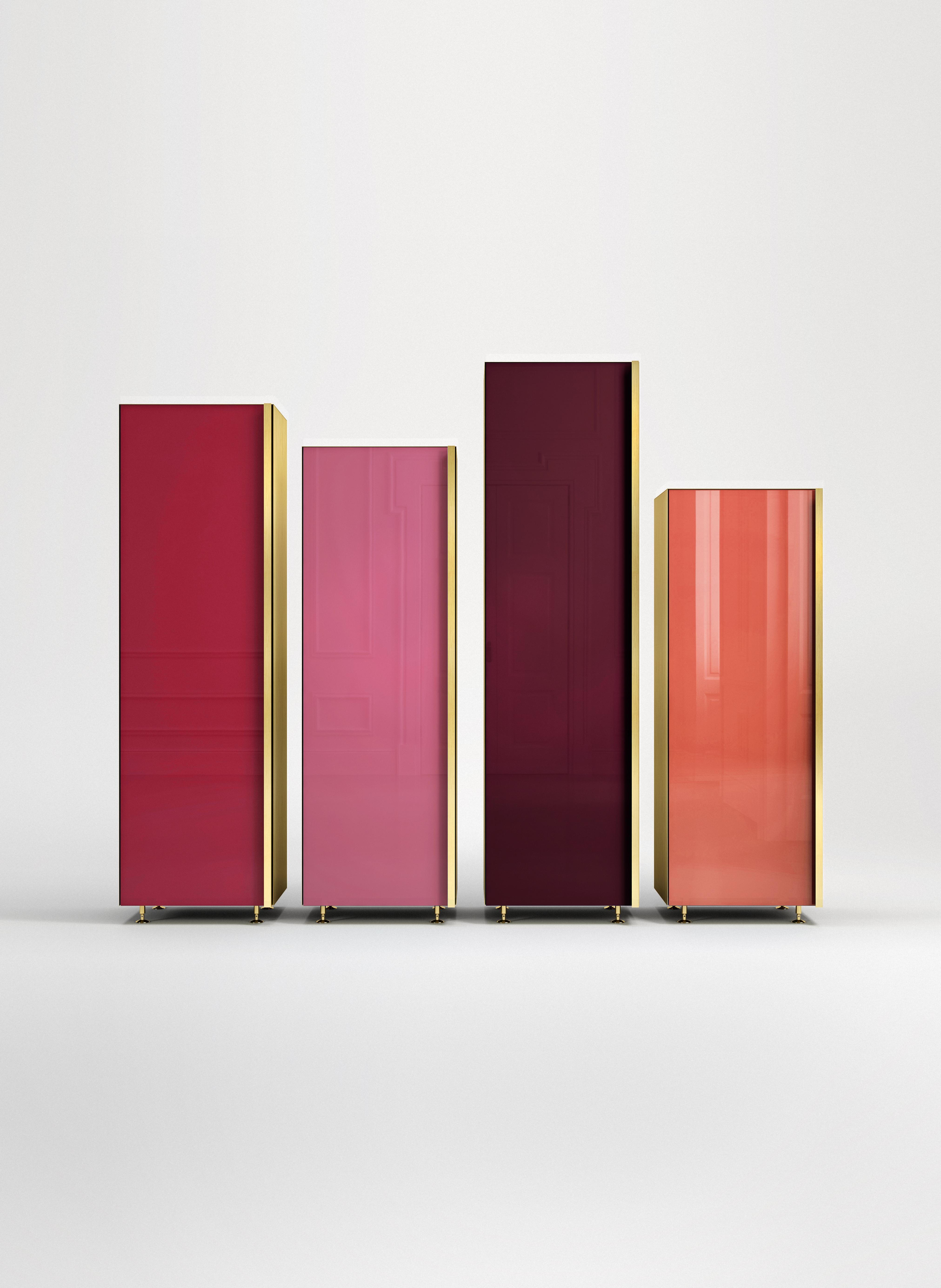 Contemporary Column Set of Four Brass Glass Cupboards Storage Unit ...