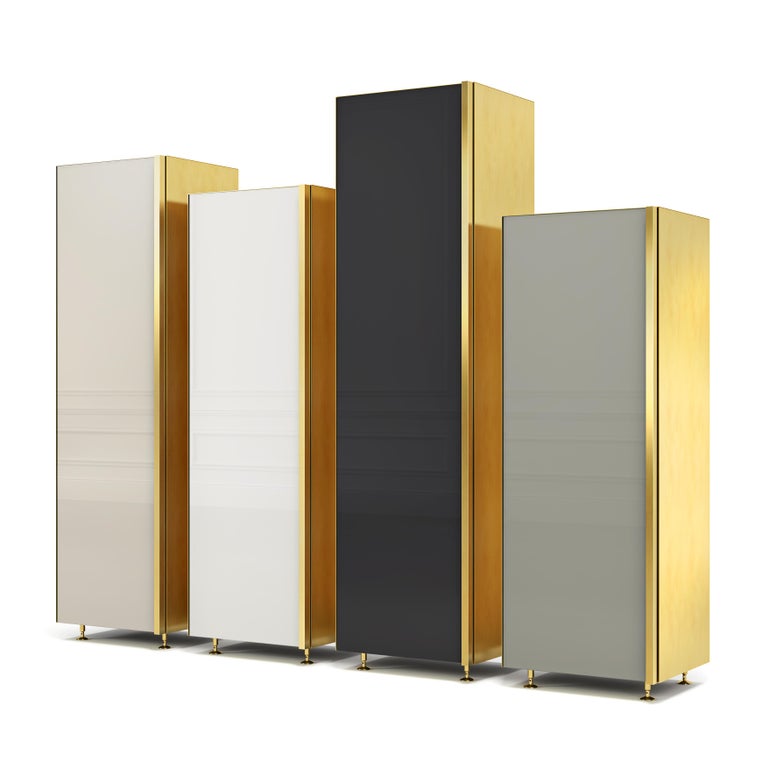 Contemporary Column Set of Four Brass Glass Cupboards Storage Unit ...