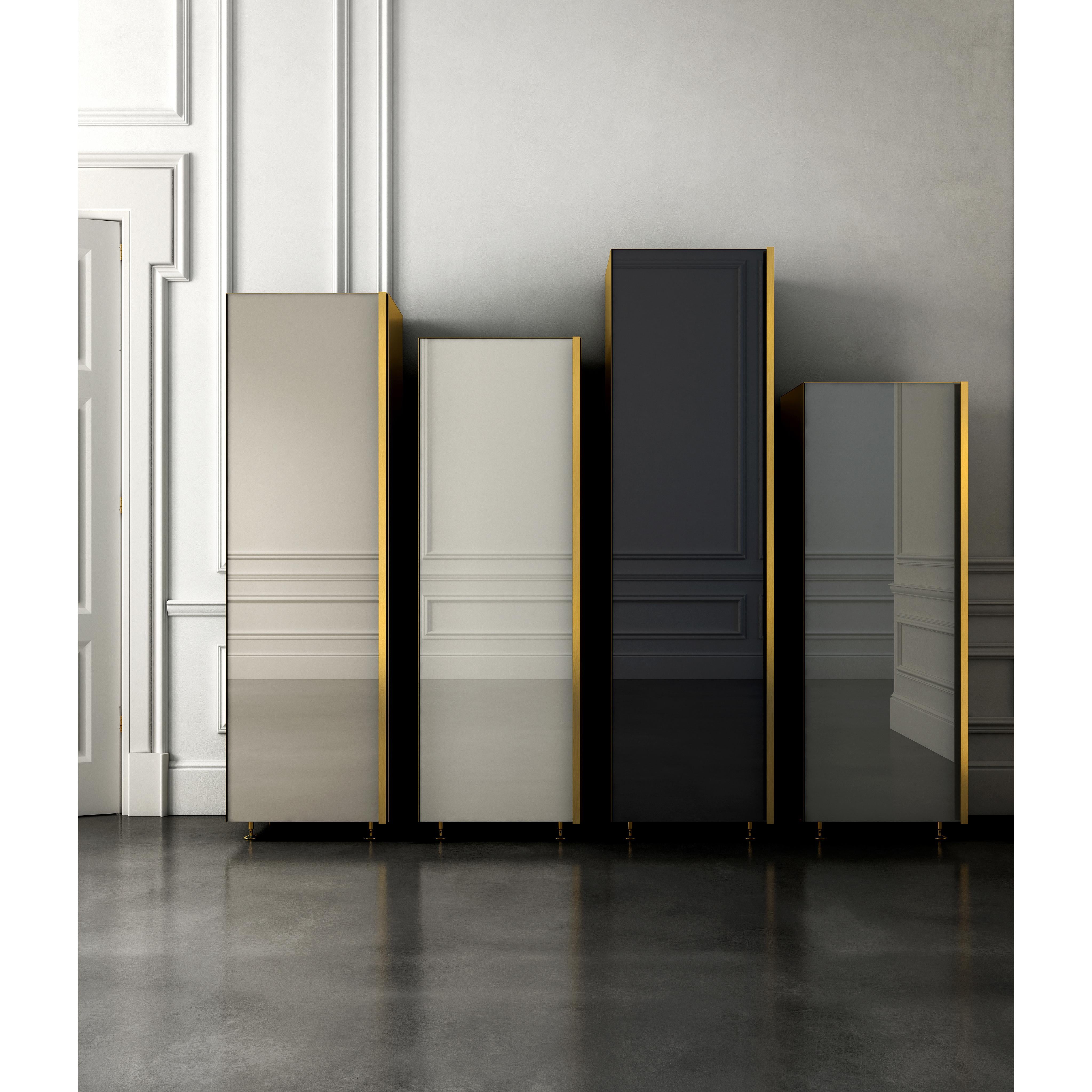 Contemporary Column Set of Four Brass Glass Cupboards Storage Unit ...