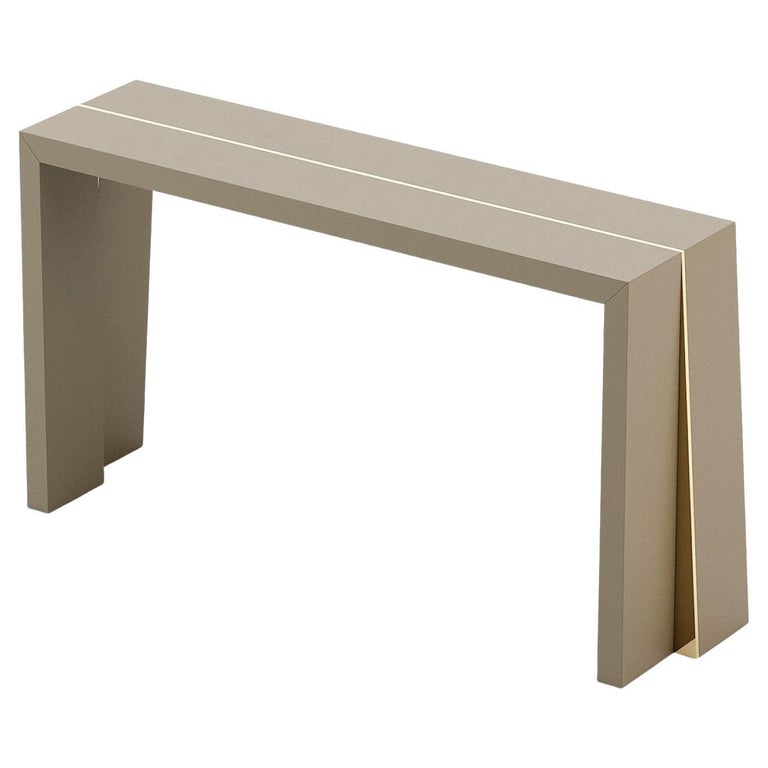 Console Table Made To Order In Beige Grey Lacquer with Metal Detail For ...