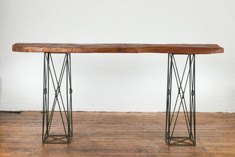 Contemporary Console Table with Reclaimed Wood Top and Metal Bases For ...