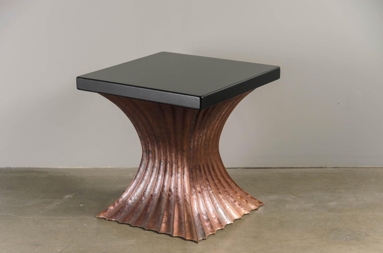 Contemporary Copper Square Fluted Table with Black Lacquer Top by ...