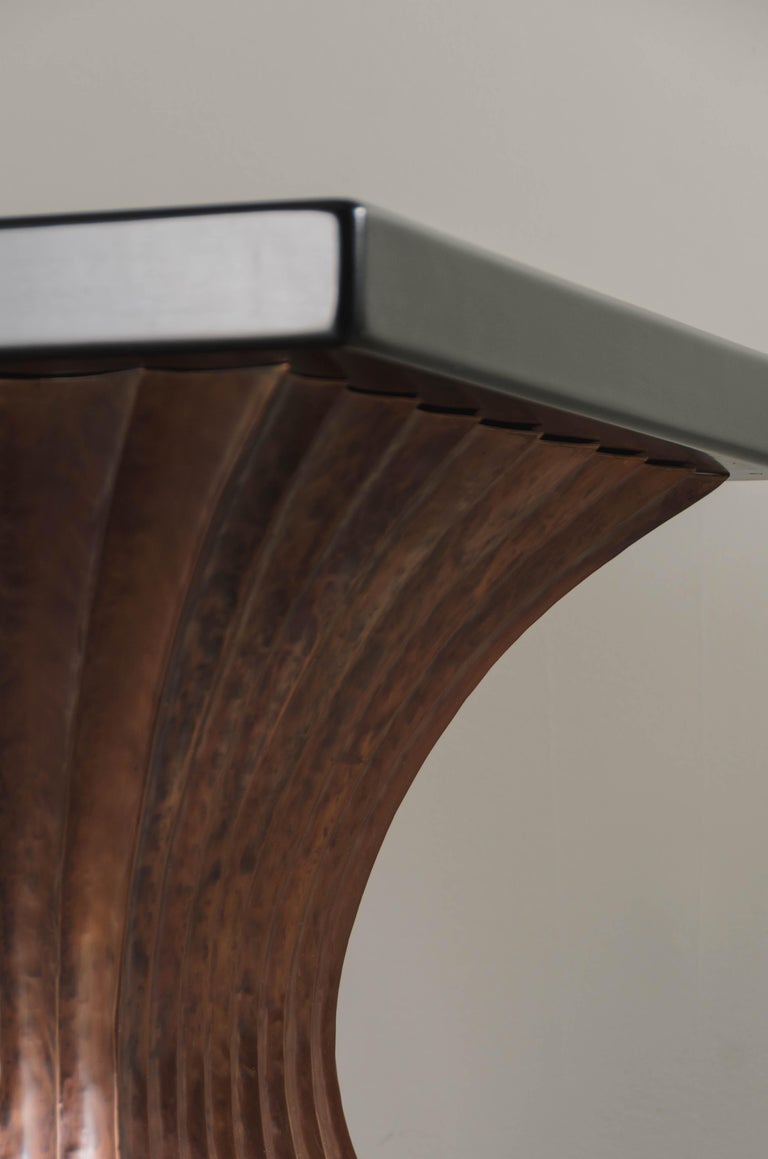 Contemporary Copper Square Fluted Table with Black Lacquer Top by ...