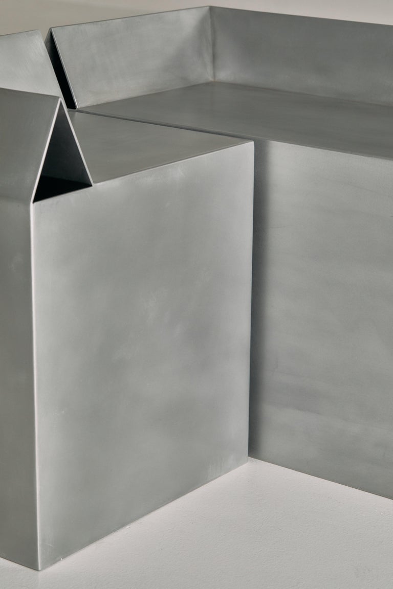 Contemporary Corner Stool in Raw Waxed Steel For Sale at 1stDibs