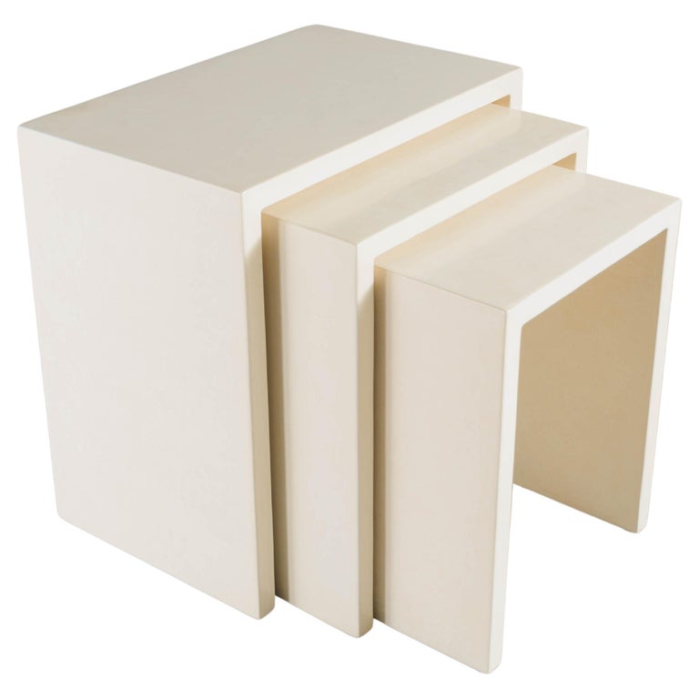 Contemporary Cream Lacquer Square Corner Nesting Tables by Robert Kuo ...