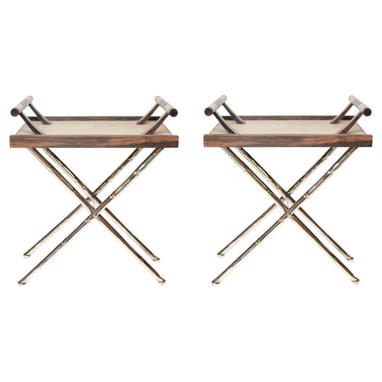 Contemporary Cream Shagreen Handled Tray with Antique Silver-Plate ...