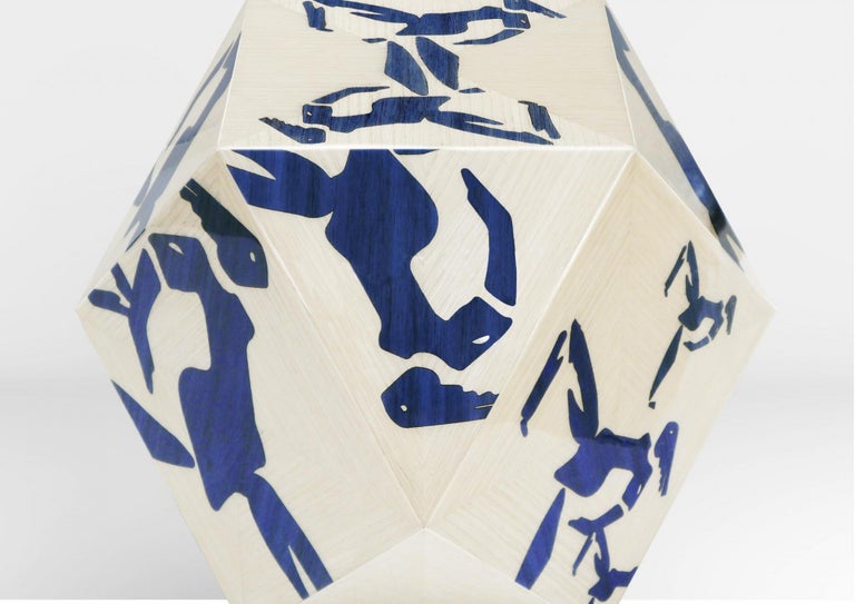 Contemporary Cubic Shape Side Center Table in Bird Eye Wood Leaf and ...