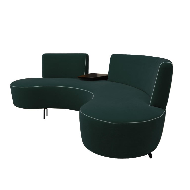 Contemporary Curved Conversation Sofa in Yellow Velvet with Table For ...