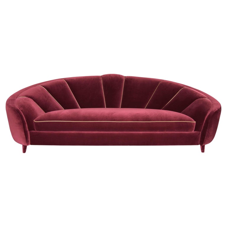 Contemporary Curved Sofa Featuring Channel Tufting W Gold Piping. For ...