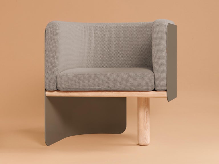 Contemporary Curved Steel and Wood Arm Chair, Eileen Chair For Sale at ...