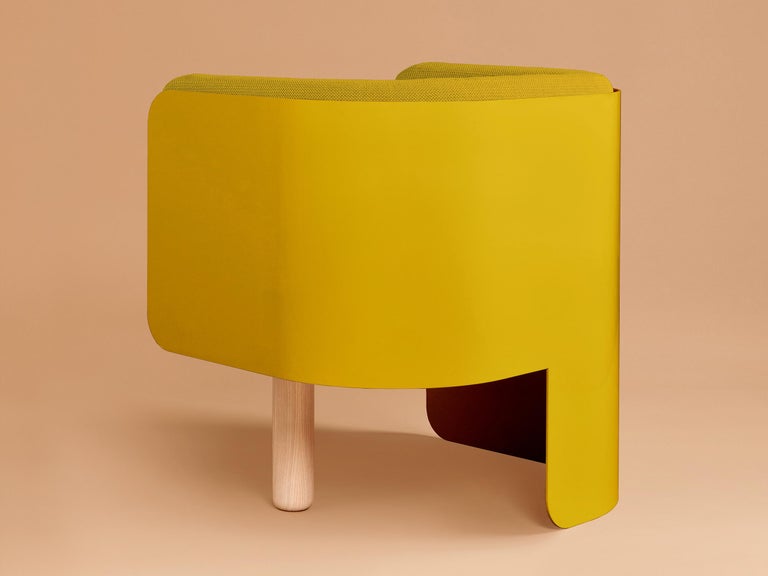 Contemporary Curved Steel and Wood Arm Chair, Eileen Chair For Sale at ...