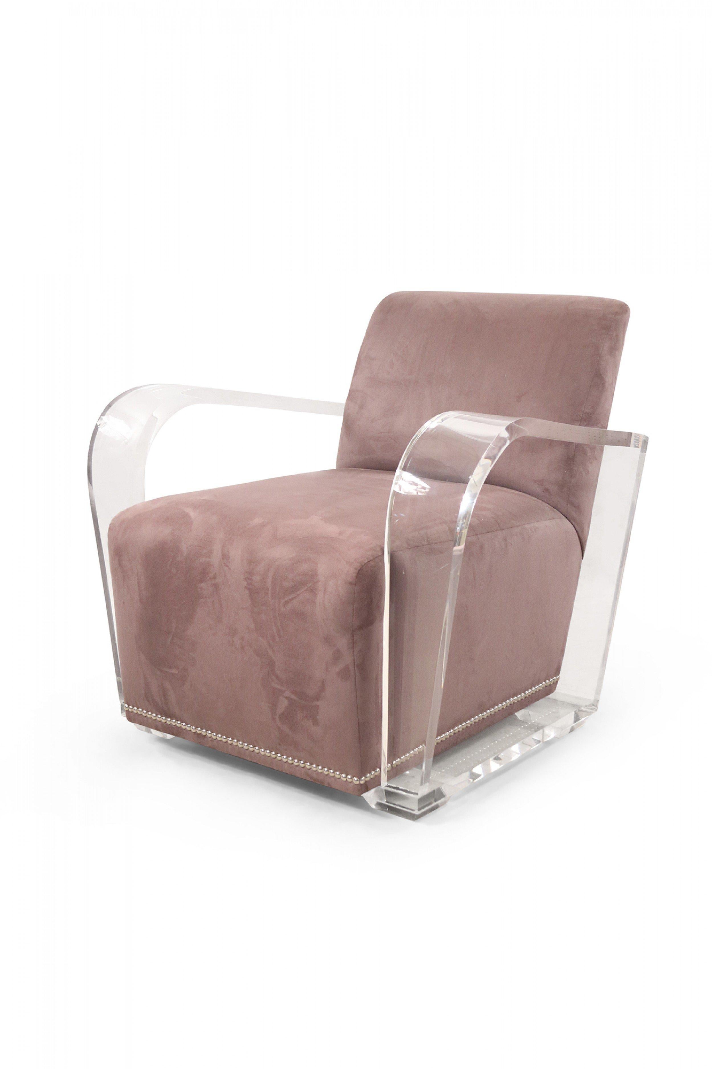 Contemporary Dark Gray Suede and Lucite Lounge Chair For Sale at ...