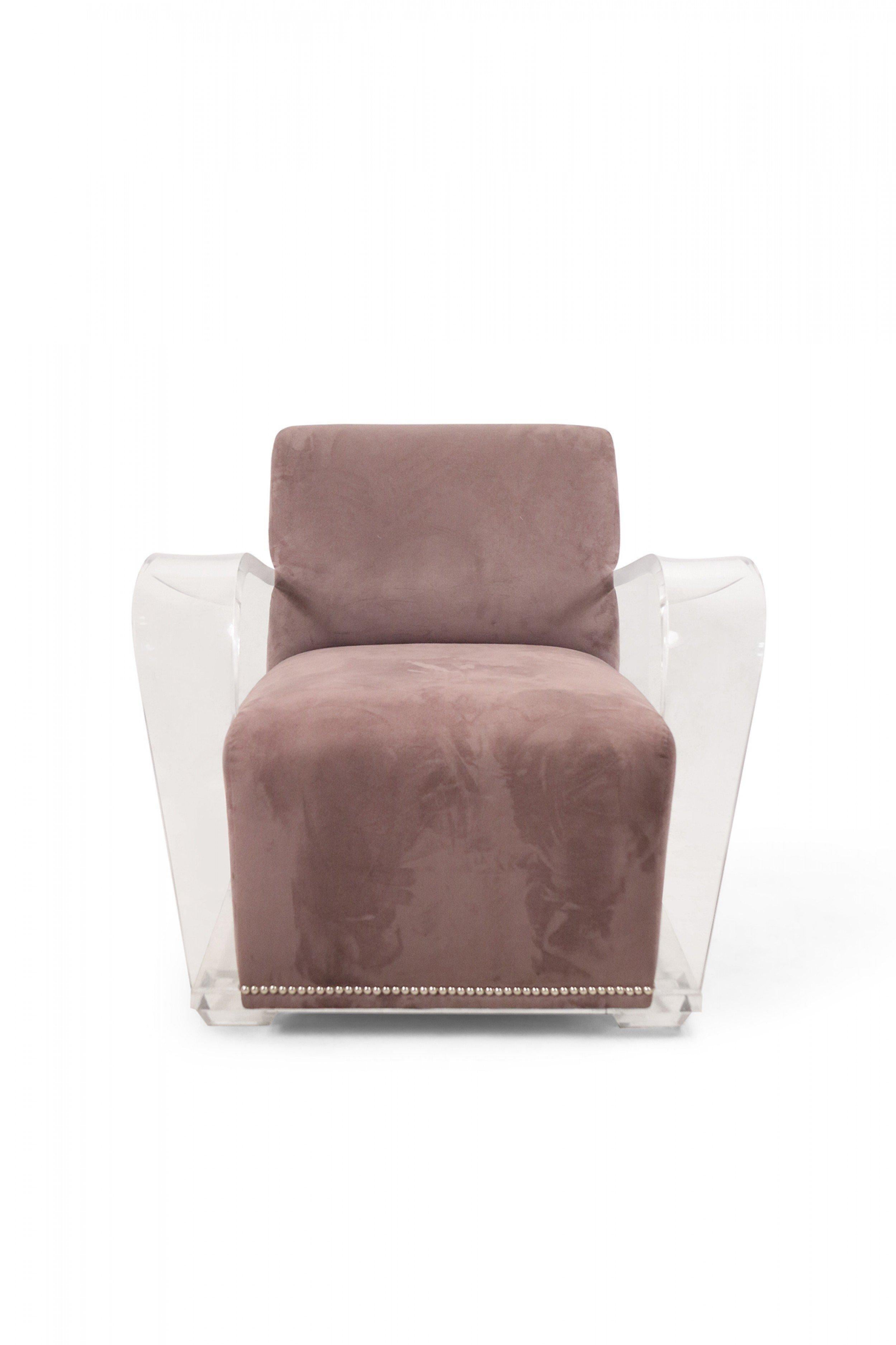 Contemporary Dark Gray Suede and Lucite Lounge Chair For Sale at ...