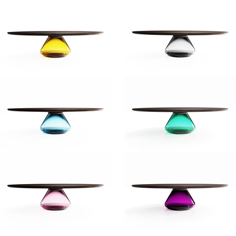 "Pink Lady Eclipse" Coffee Table ft. Hand-Blown Glass and Dark Oak Top ...