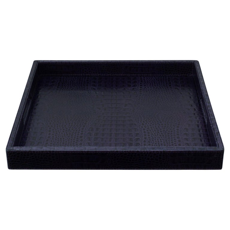 Contemporary Deep Purple Crocodile Embossed Leather Large Square Tray ...
