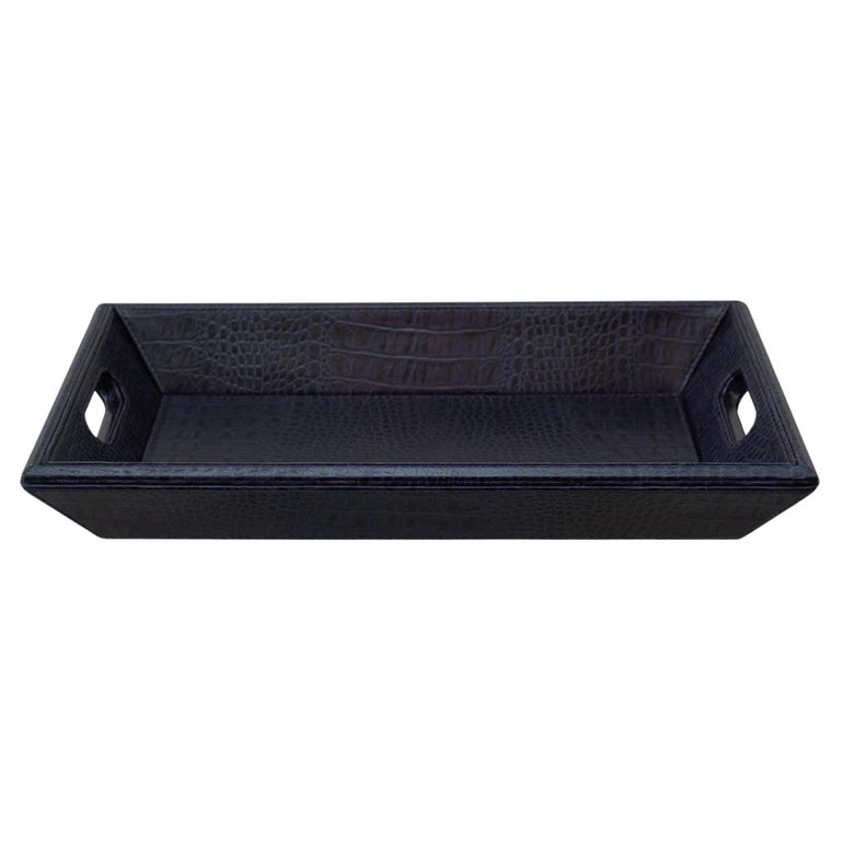 Contemporary Deep Purple Crocodile Embossed Leather Rectangular Tray ...