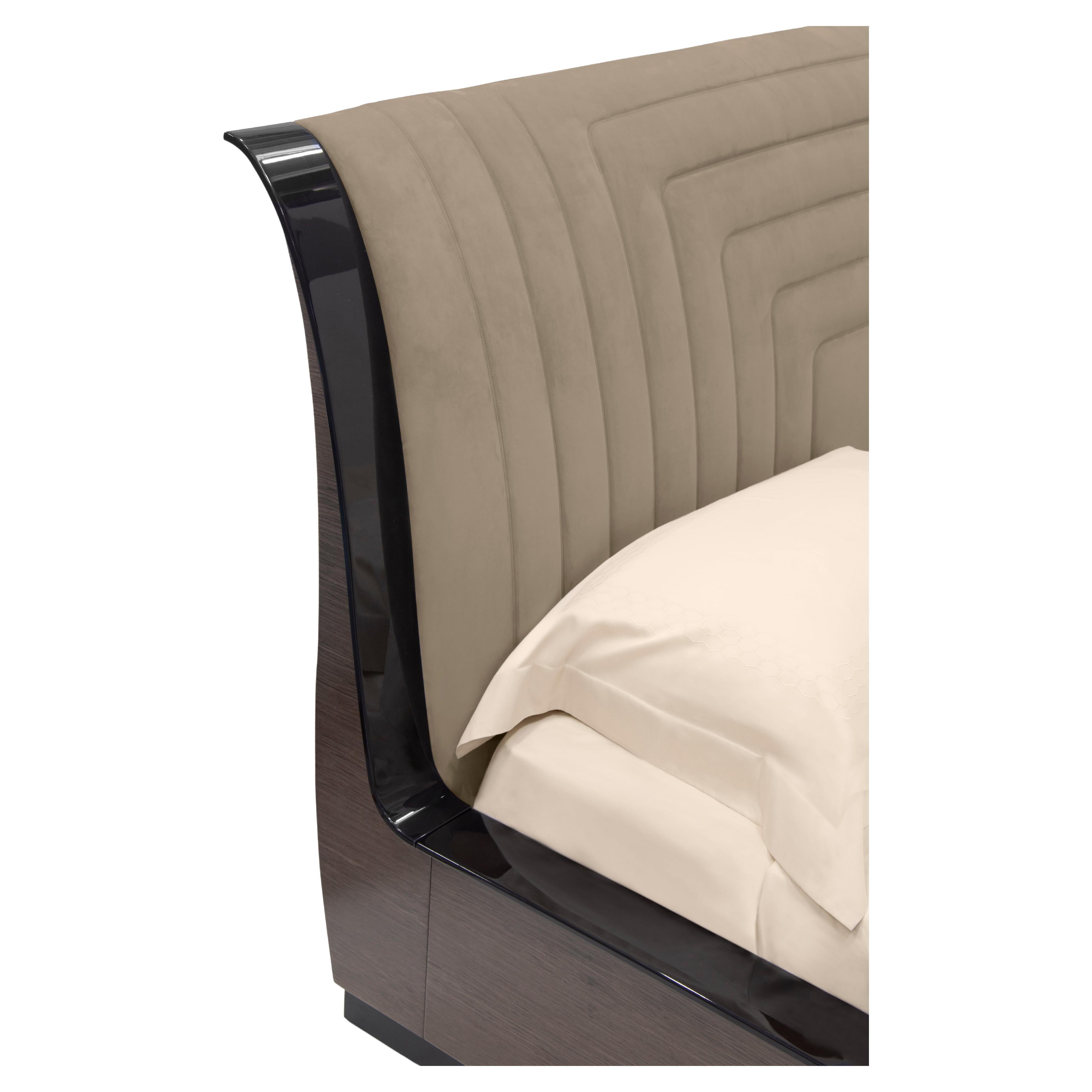 Contemporary Design, Eclectic Bed in Technosuede and Oak Grey Veneer TL ...