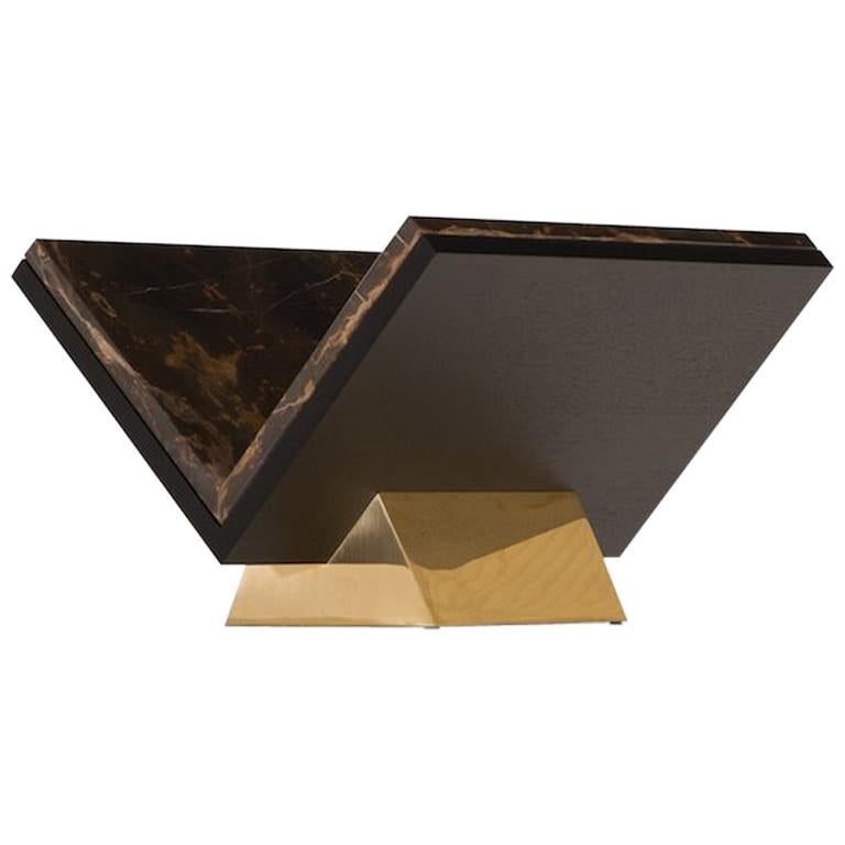 Contemporary Design Object or Book Stand in Marble, Brass and Oak For ...