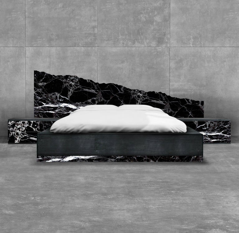 Contemporary Dettifoss Marble Edition Bed Frame, Black, Brass, Marble ...