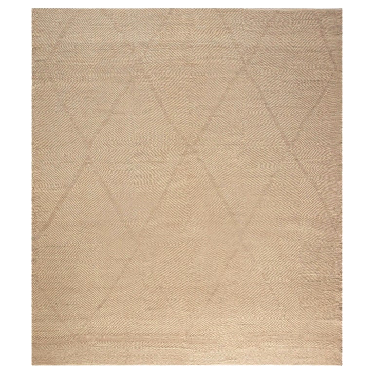 Contemporary Deux Diamond Beige and Brown Handmade Wool Rug by Doris ...