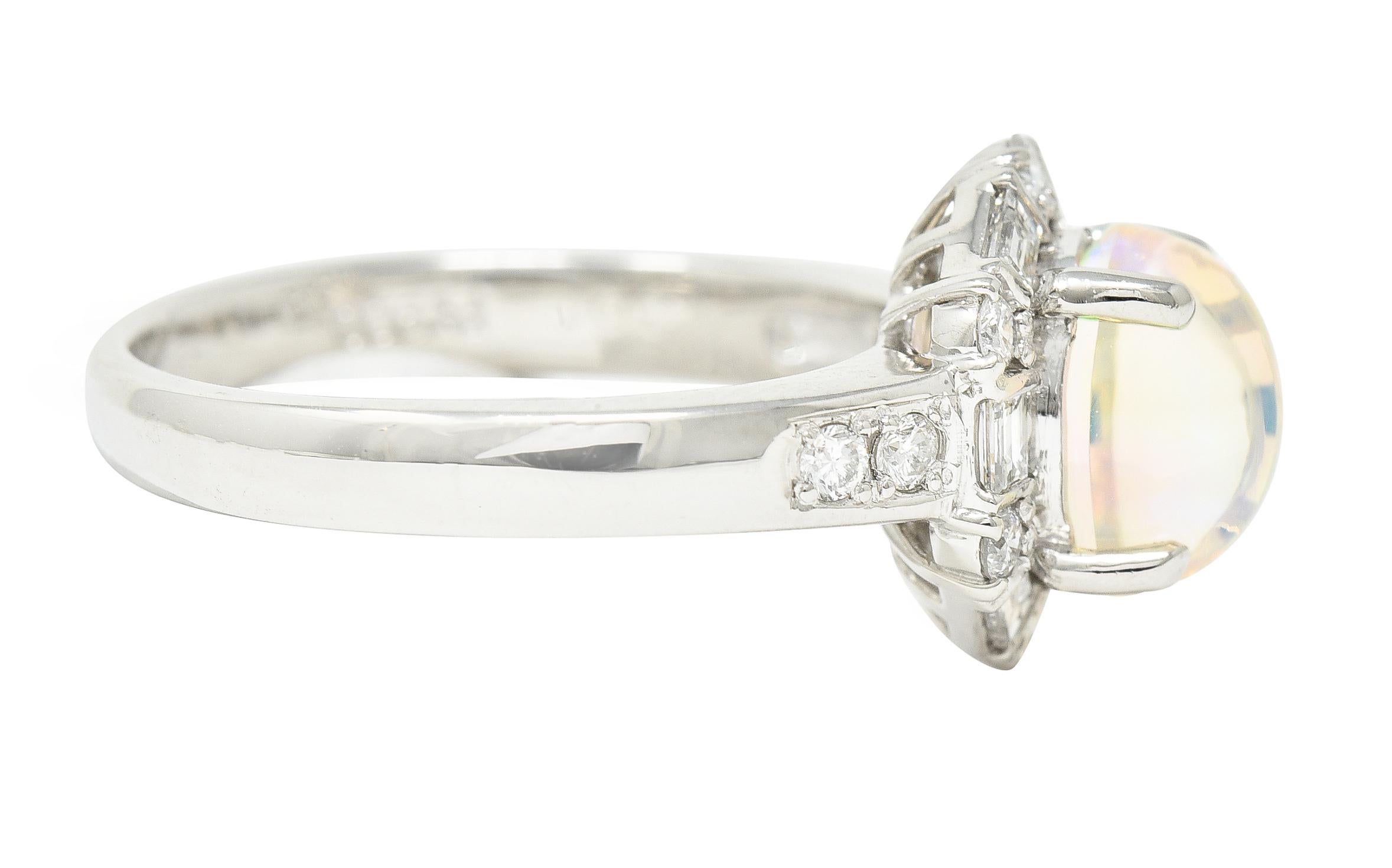 Contemporary Diamond Jelly Opal Platinum Halo Gemstone Ring at 1stDibs ...