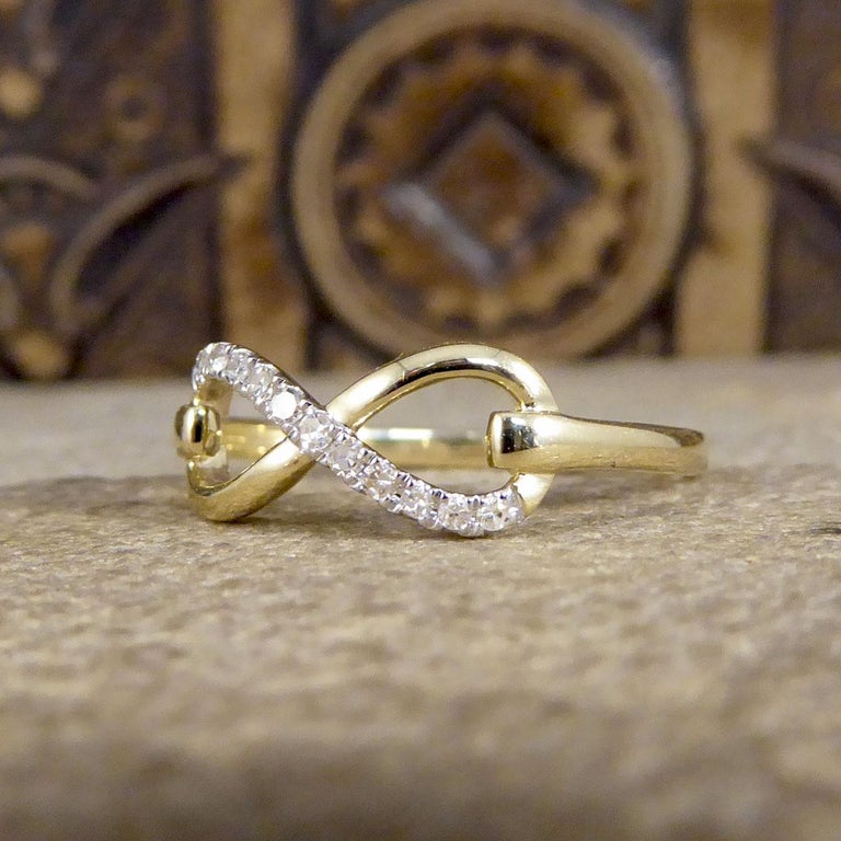 Contemporary Diamond Set Infinity Love Ring in 9ct Yellow Gold For Sale ...