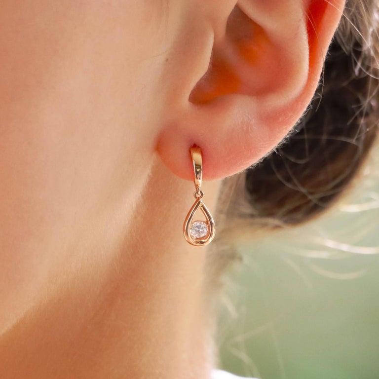 Contemporary Diamond Tear Drop Earrings Set in 14k Rose Gold For Sale ...