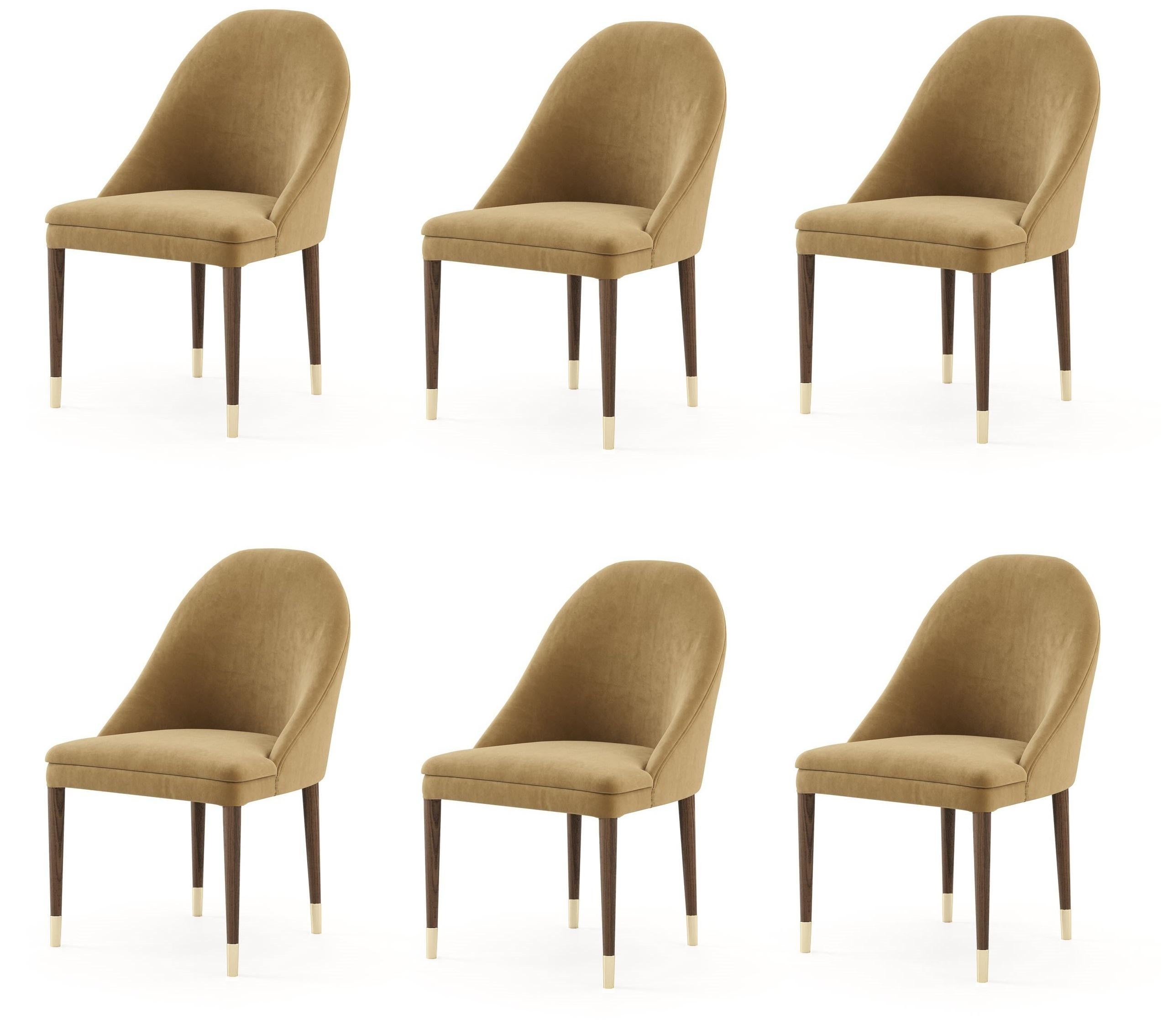 Contemporary Dining Chairs in Camel Velvet, Set of 6 For Sale at ...