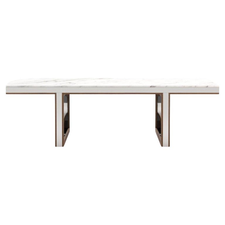 Custom Rectangular Dining Table with Polished Marble Top, Wood and ...
