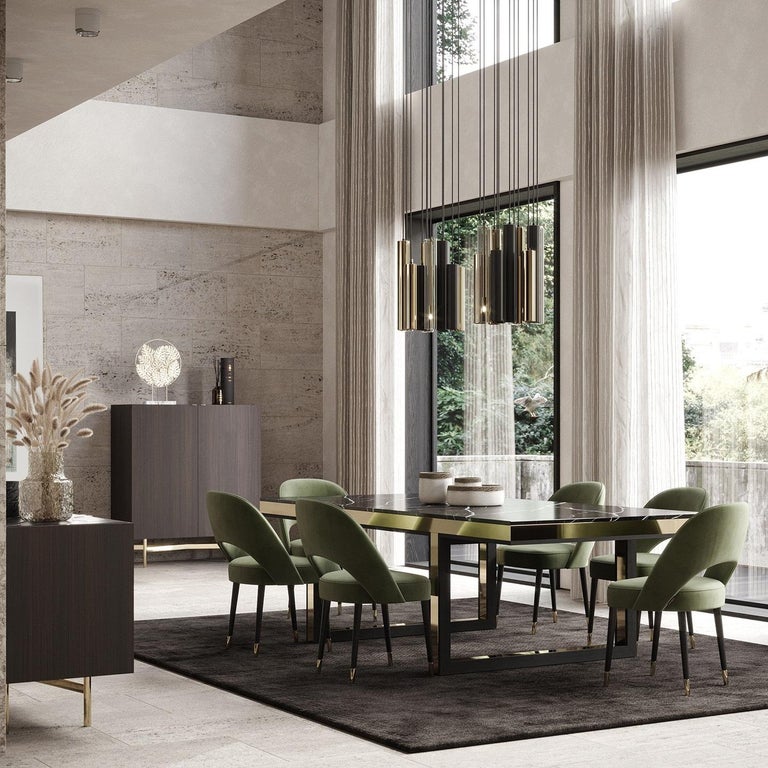 Custom Rectangular Dining Table with Polished Marble Top, Wood and ...