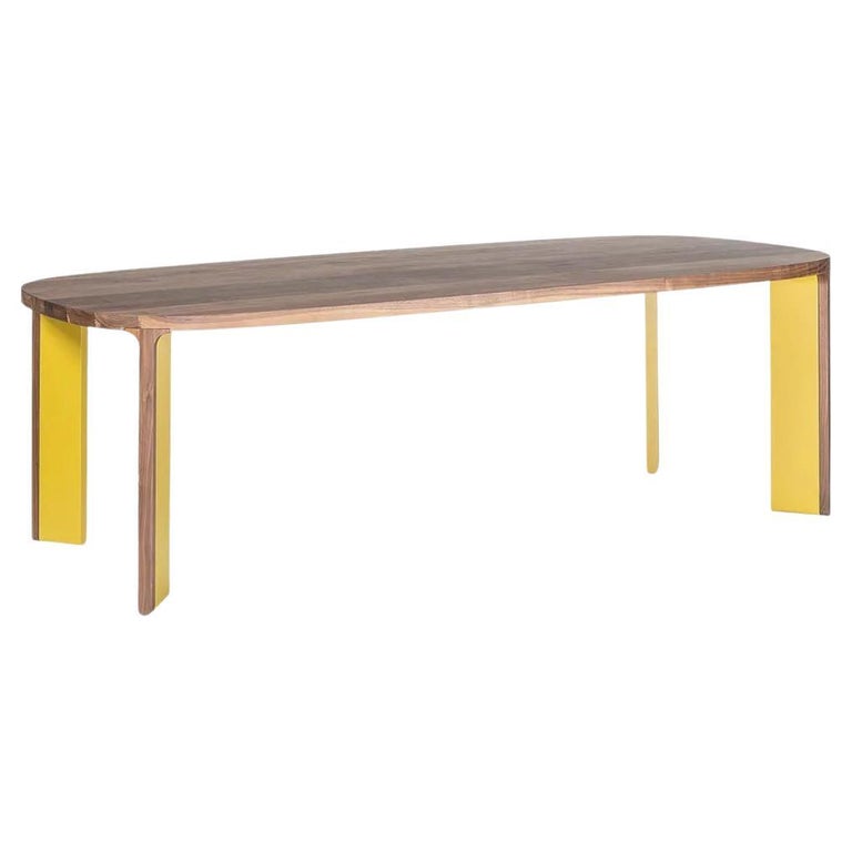 Contemporary Dining Table in Yellow Lacquer and Walnut For Sale at 1stDibs