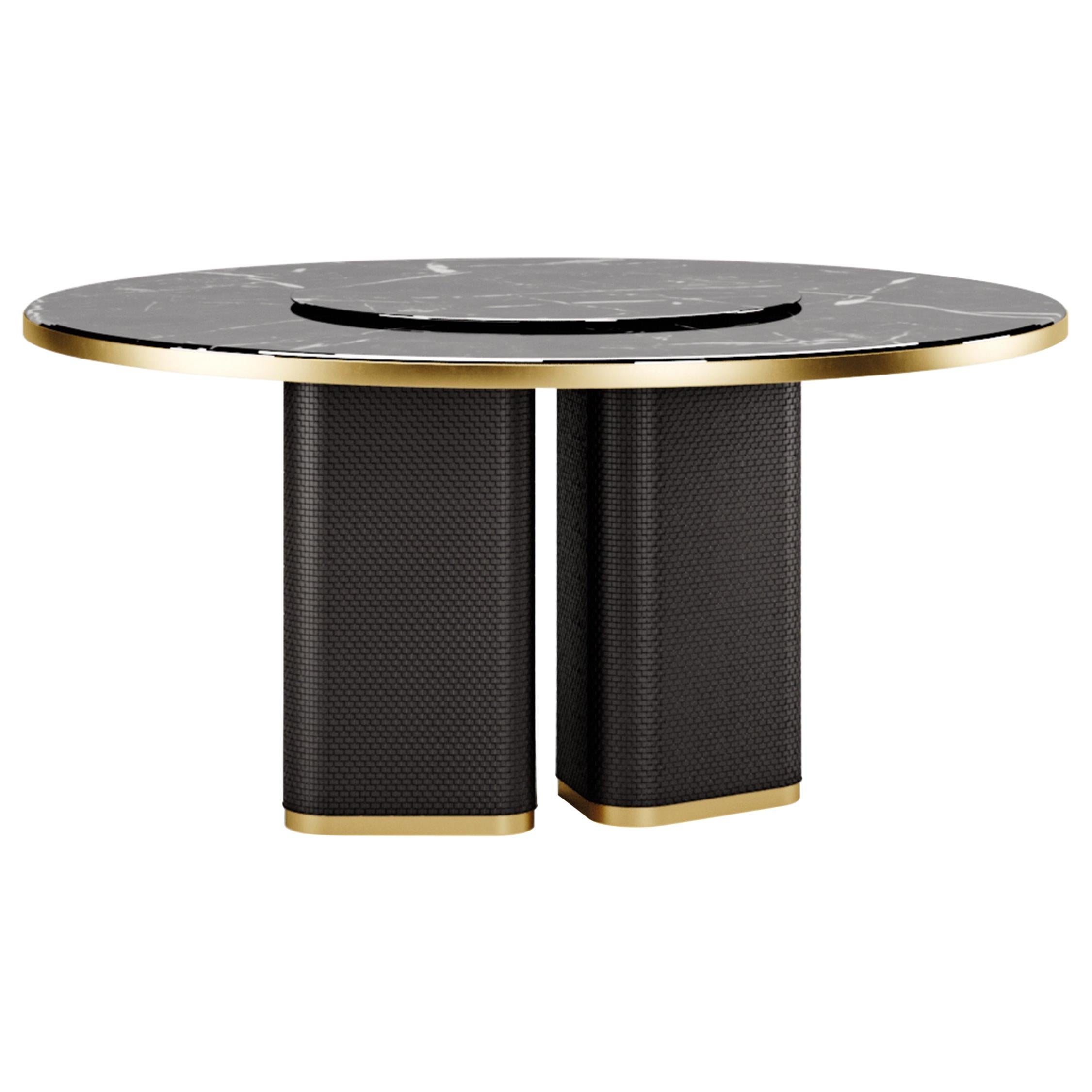Henredon Woven Wood and Patchwork Leather Dining Table at 1stDibs