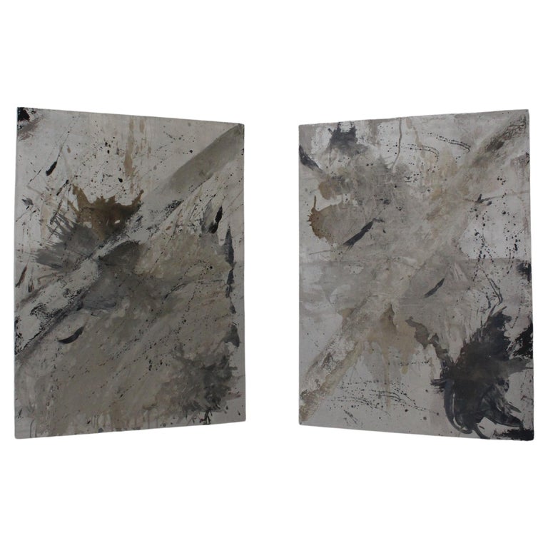 Grey Black and Beige Abstract Painting Diptych 'Coming Along', 2021 For ...