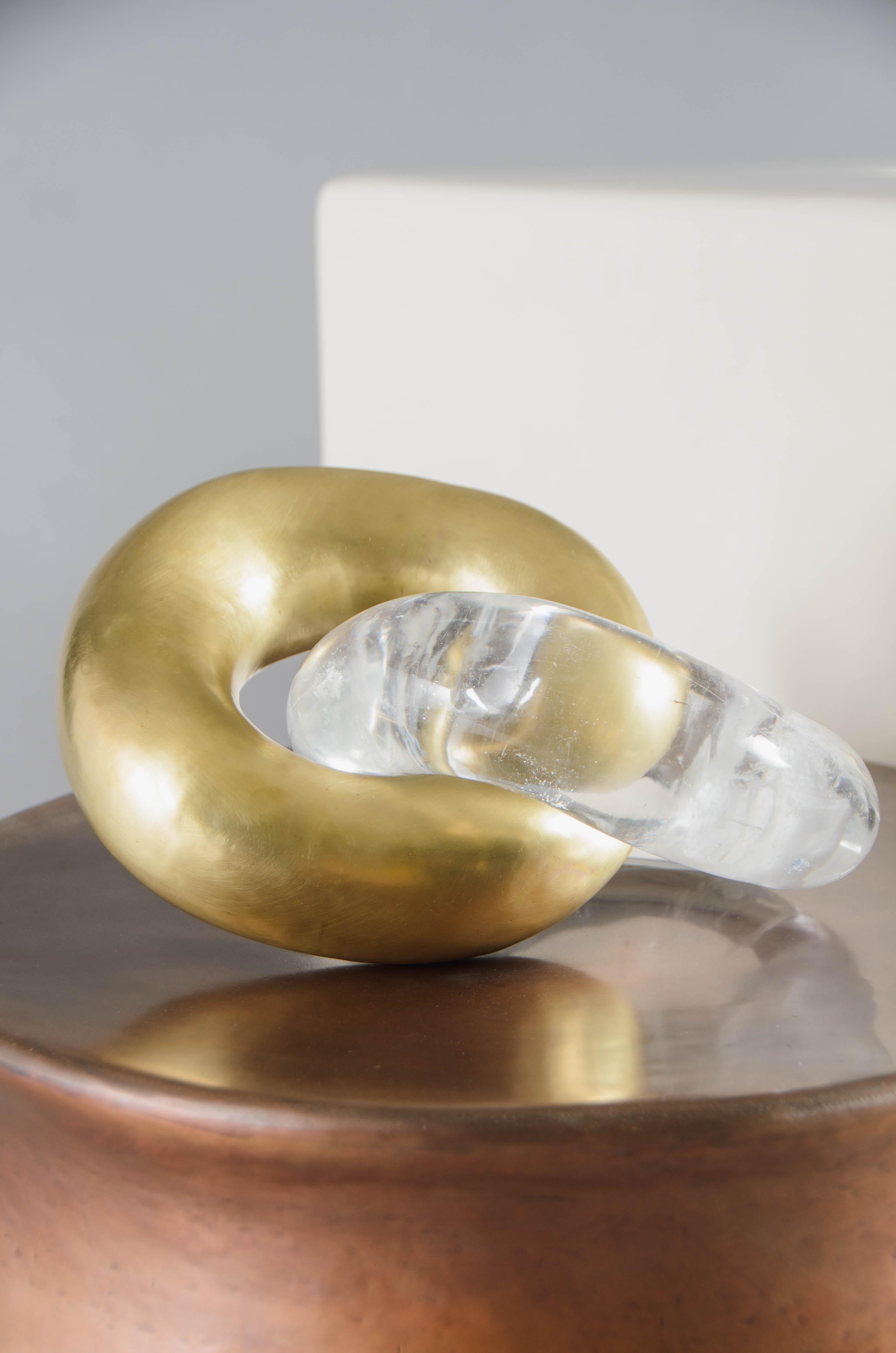 Contemporary Double Ring Link Sculpture in Brass and Crystal by Robert ...