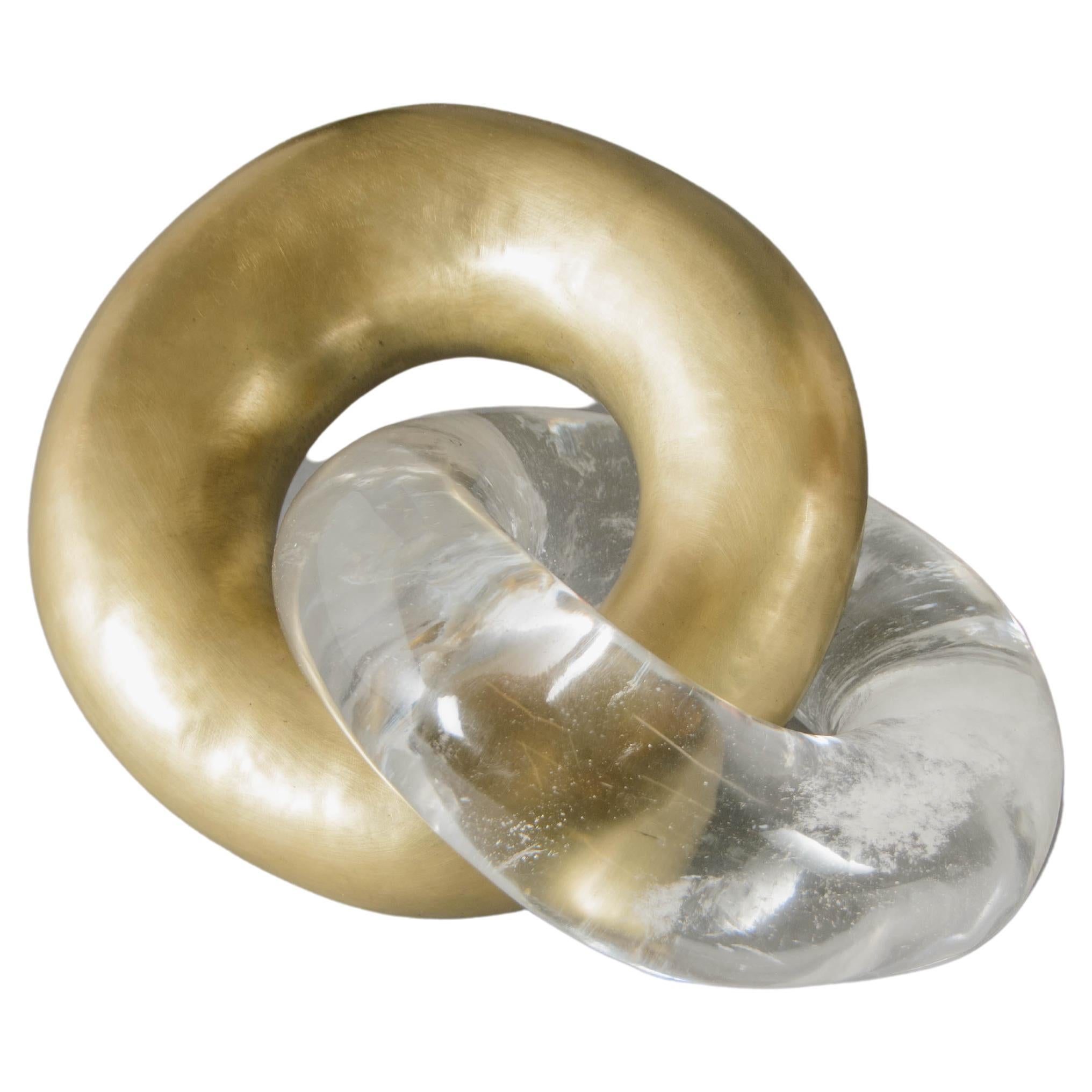 Contemporary Double Ring Link Sculpture in Brass and Crystal by Robert ...