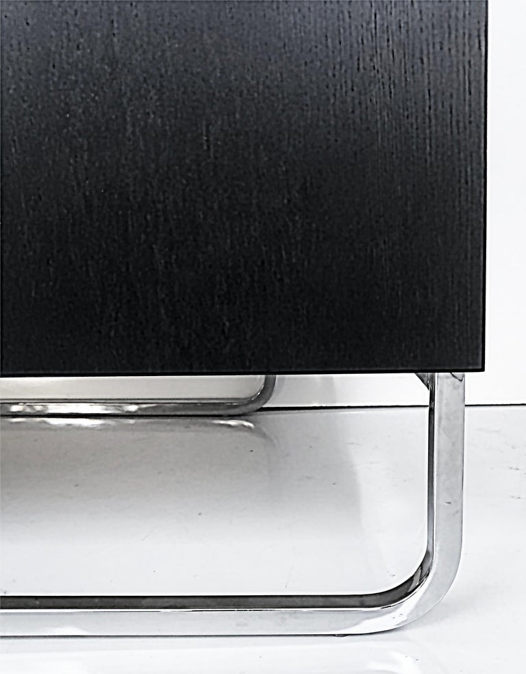 Contemporary Ebonized Wood and Chrome Credenza, 2 Doors Flanking 3 ...