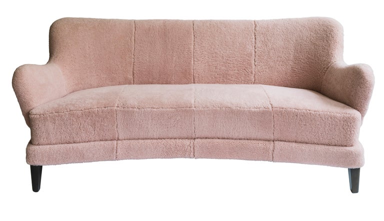 Contemporary Eclipse Curved Sofa in Pink Sheepskin and Suede Upholstery ...