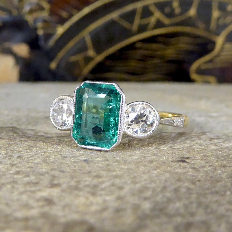 Contemporary Edwardian Style 1.30ct Emerald Cut Emerald and Diamond ...