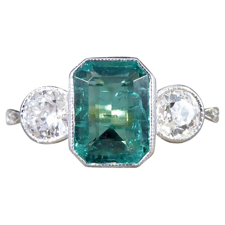 Contemporary Edwardian Style 1.30ct Emerald Cut Emerald and Diamond ...